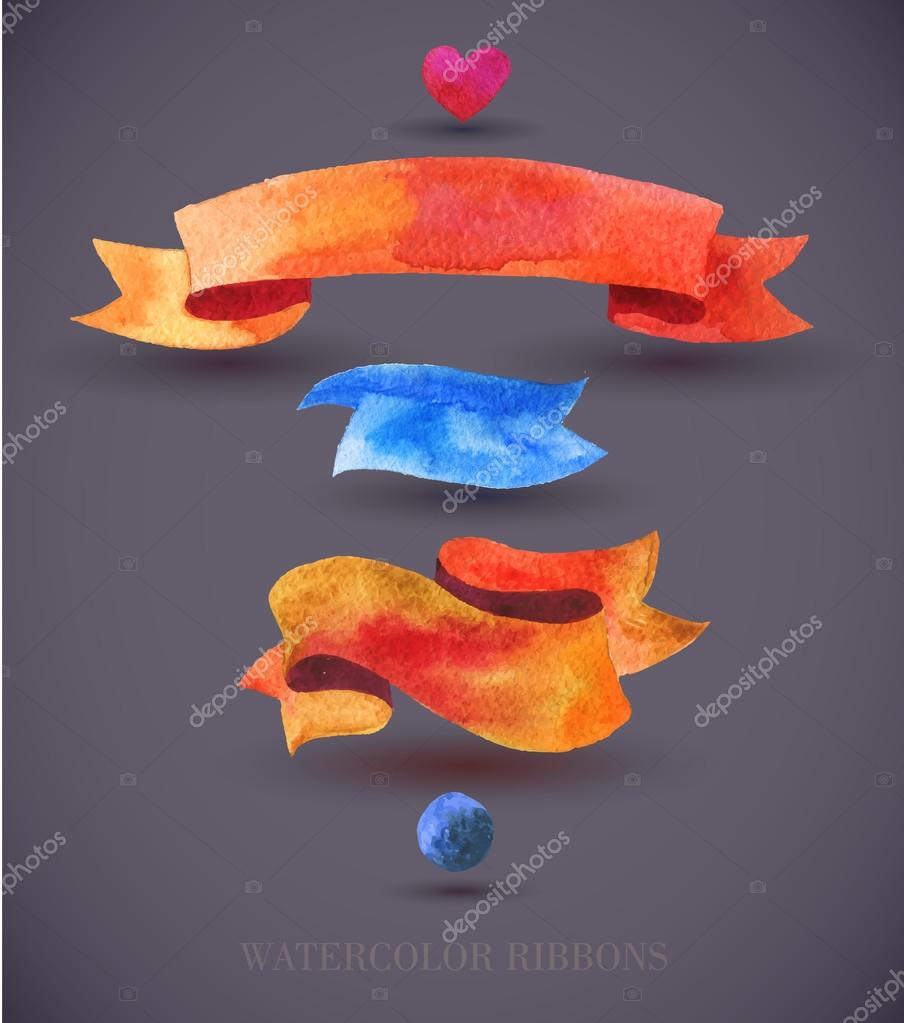 Watercolors ribbons and banners for text. Collection of Watercolor ...