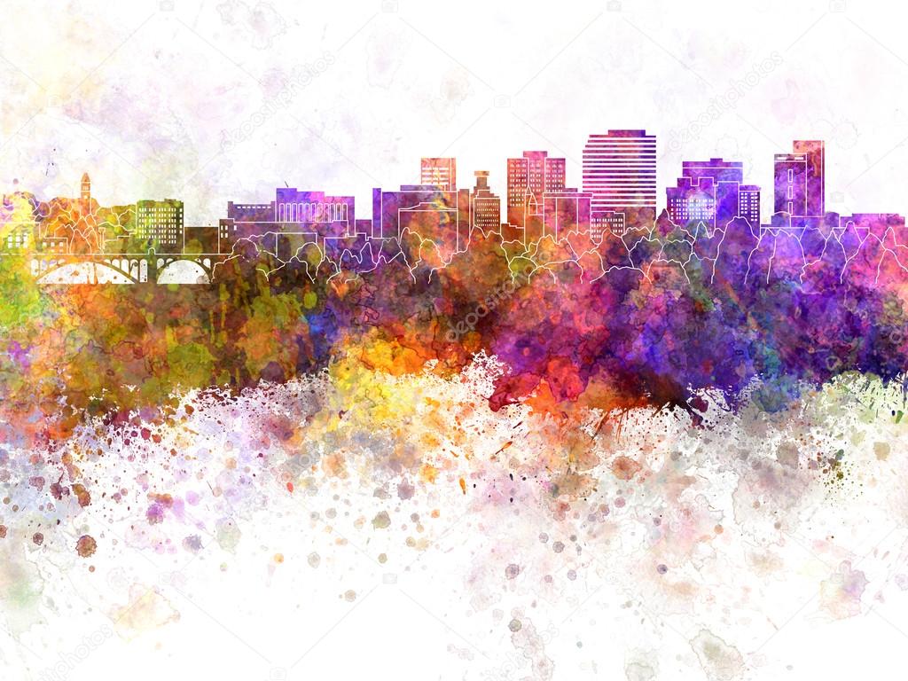 Spokane skyline in watercolor background Stock Photo by ©paulrommer ...