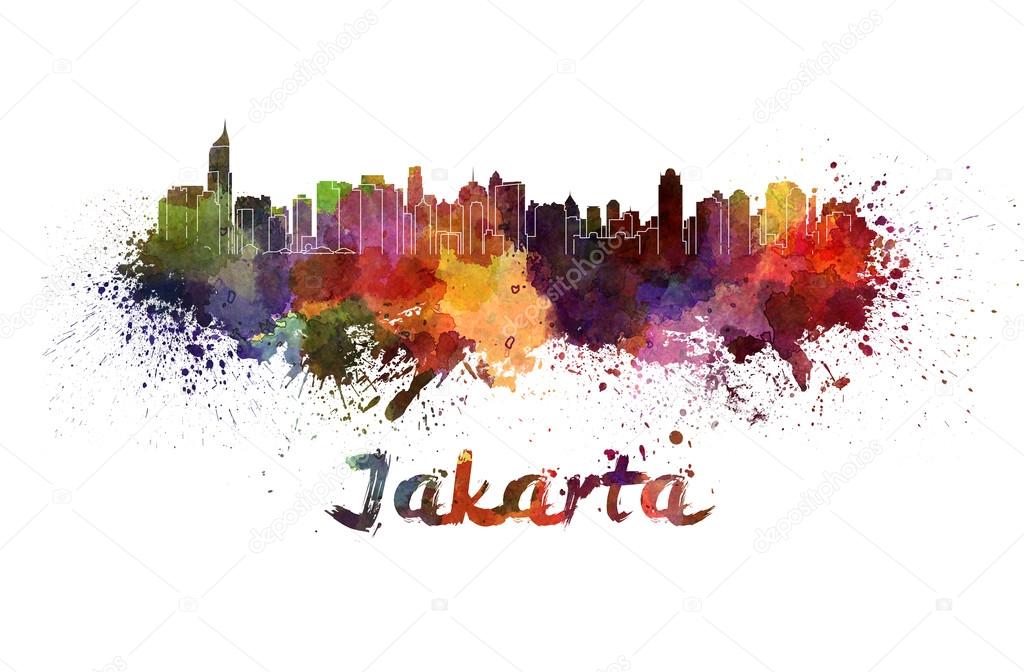 Jakarta skyline in watercolor Stock Illustration by ©paulrommer #89483400