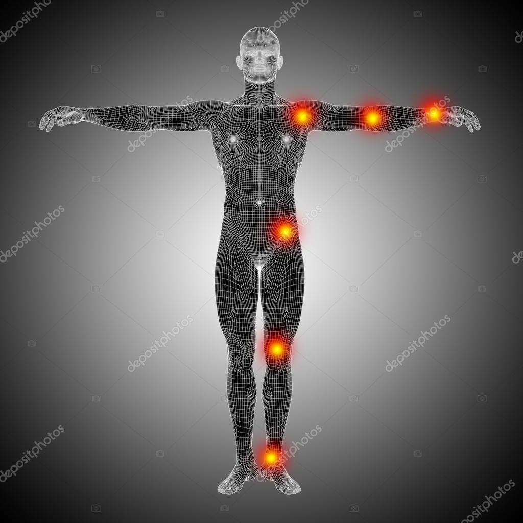 Human anatomy mesh or wireframe body with pain — Stock Photo © design36 ...