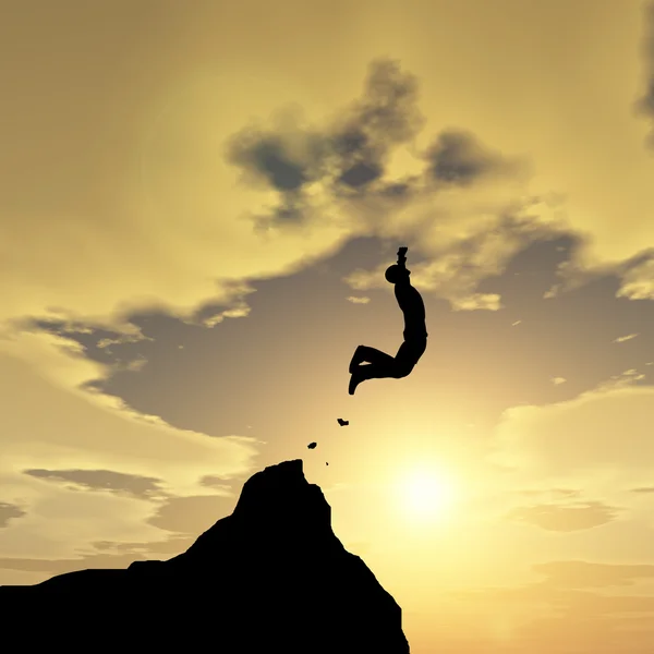 man jumps from cliff over gap - Stock Image - Everypixel