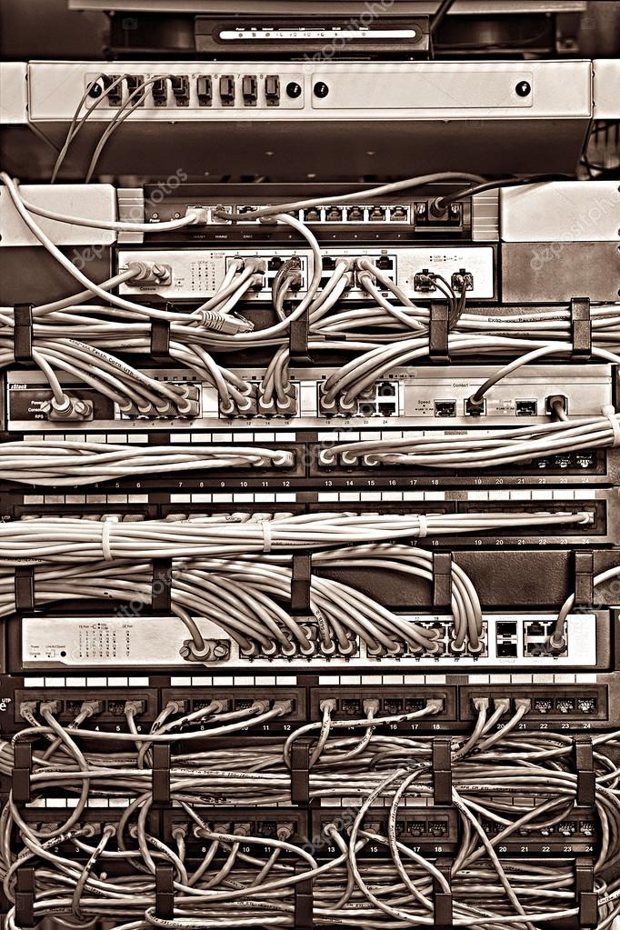 Patch Panel server rack with cords in different colors Stock Photo by ...