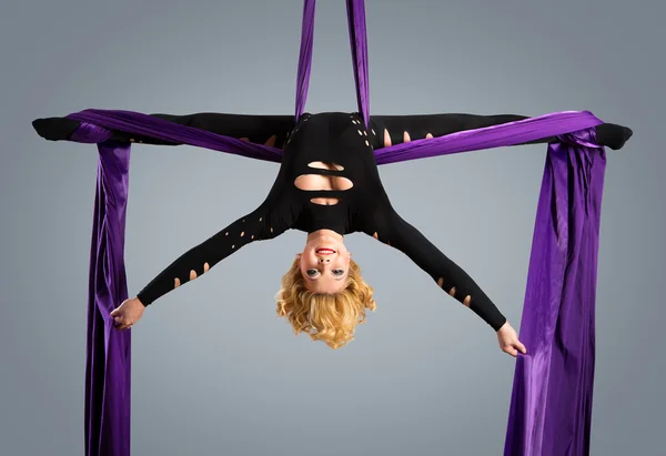 Beautiful dancer on aerial silk, aerial contortion, aerial ribbons ...
