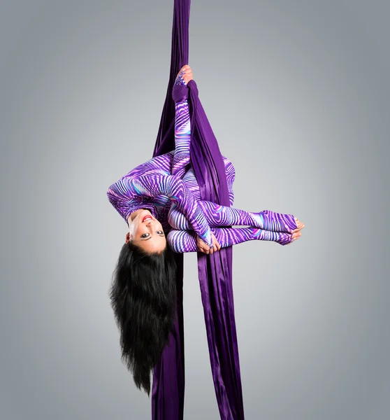 Beautiful dancer on aerial silk, aerial contortion, aerial ribbons ...