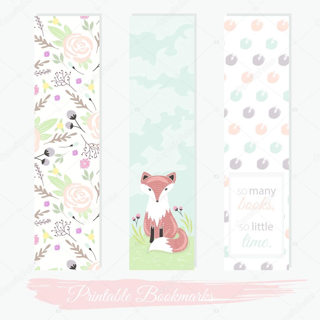 Printable bookmarks with flowers, fox and polka dots. Stock Vector ...