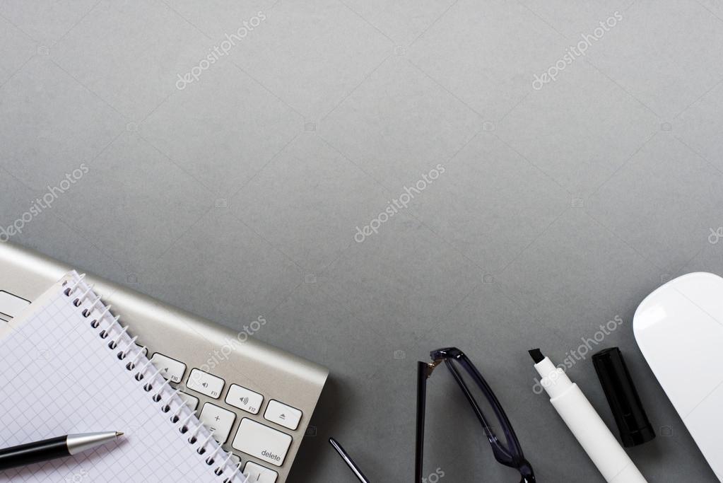 Keyboard, Mouse and Office Supplies on Grey Desk Stock Photo by ©serggn ...