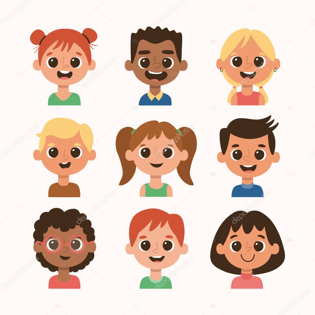 Juego de niños avatar de dibujos animados. Estilo de cabello diferente ...