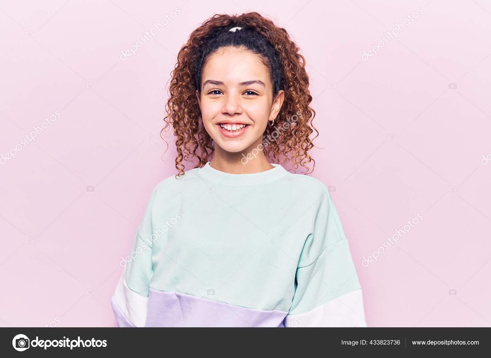 Beautiful Kid Girl Curly Hair Wearing Casual Sporty Clothes Happy ...