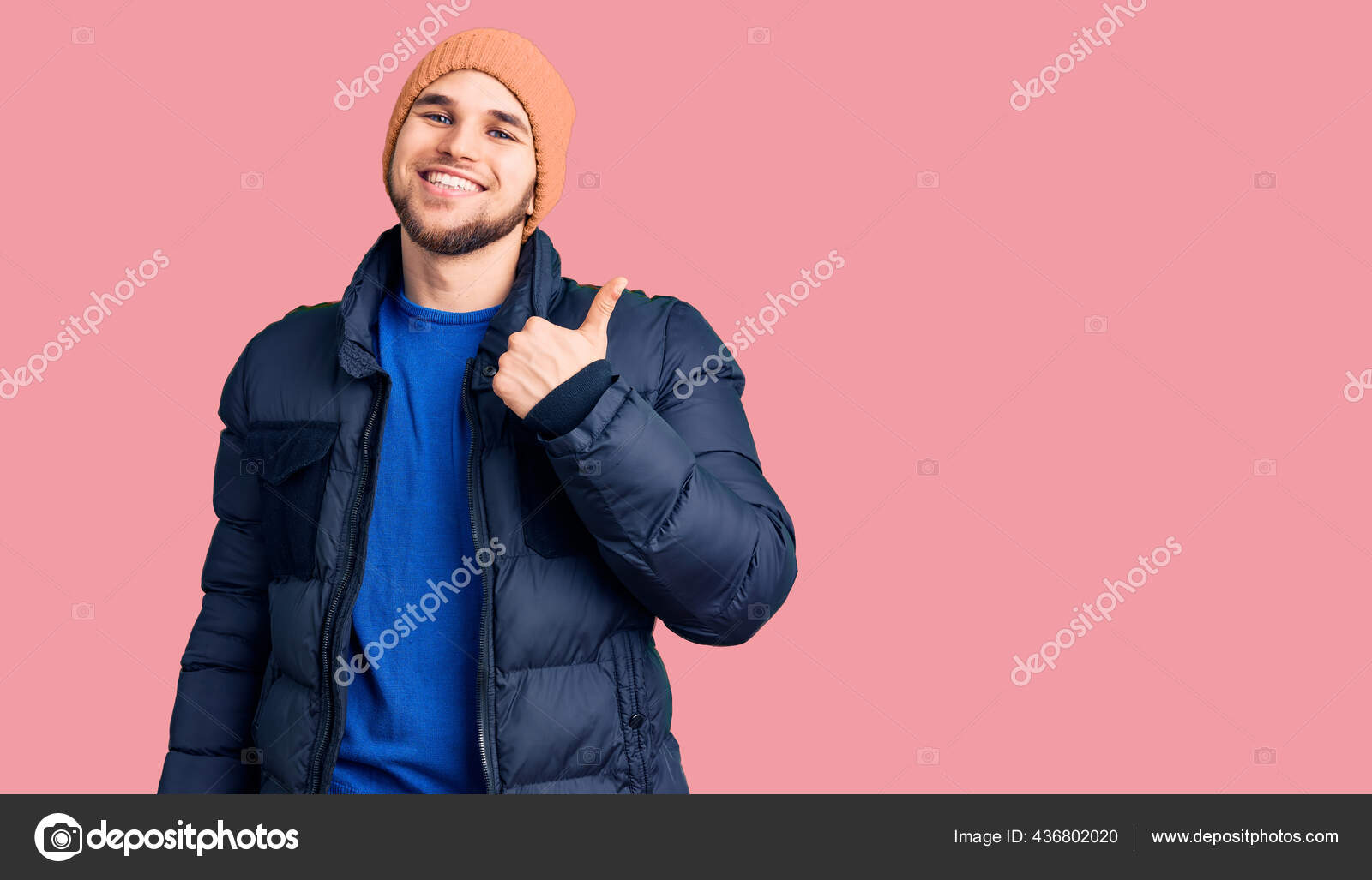 Young Handsome Man Wearing Winter Clothes Smiling Happy Positive Thumb ...