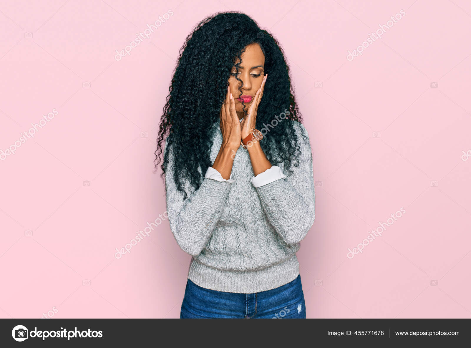 Middle Age African American Woman Wearing Casual Clothes Tired Hands