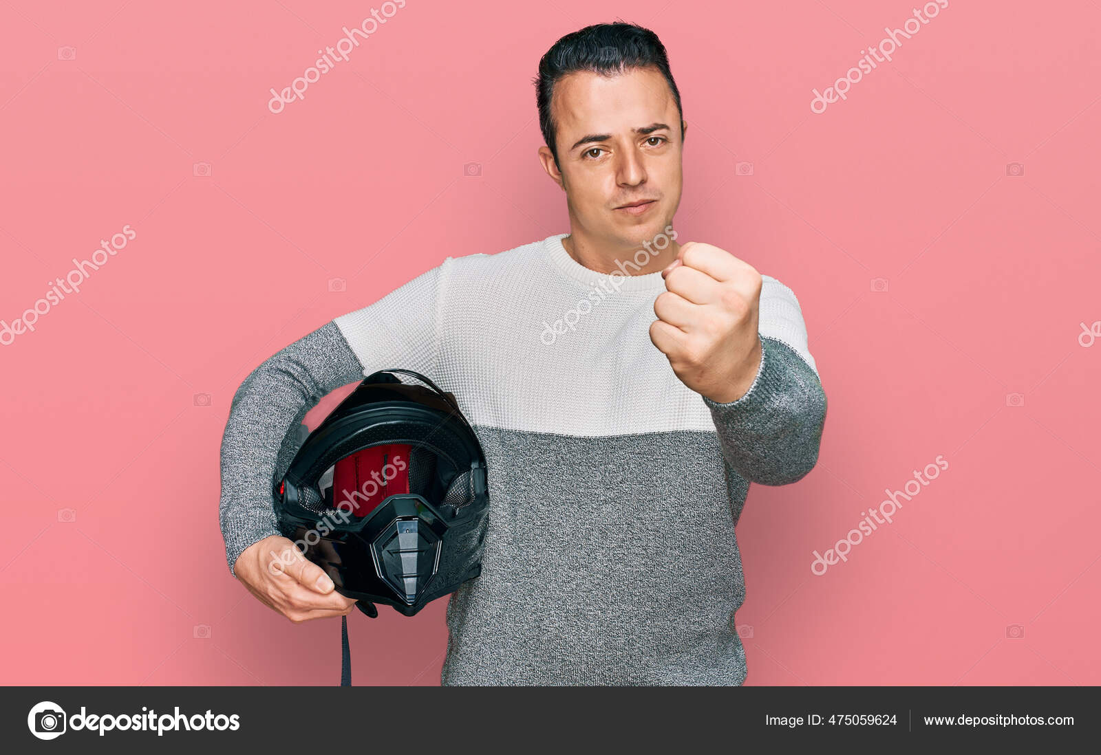 Handsome Young Man Holding Motorcycle Helmet Annoyed Frustrated ...