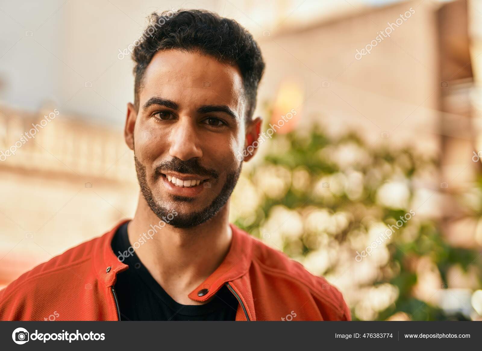 Young Hispanic Man Smiling Happy Standing City — Stock Photo ...