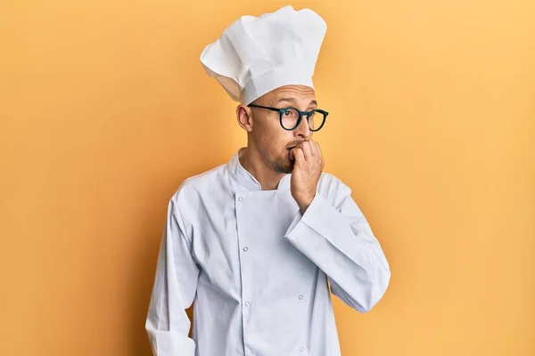 Bald Man Beard Wearing Professional Cook Uniform Hand Chin Thinking ...