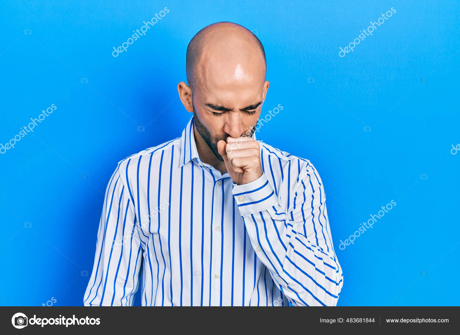 Young Bald Man Wearing Elegant Clothes Feeling Unwell Coughing Symptom ...