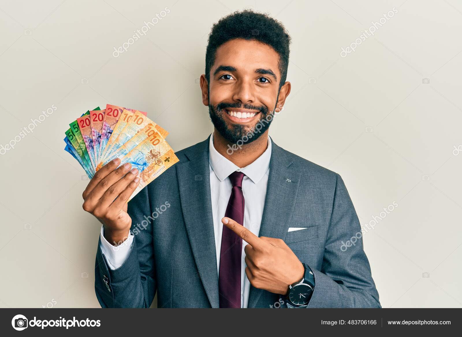 Handsome Hispanic Business Man Beard Holding Swiss Franc Banknotes ... Handsome Hispanic Business Man Beard Holding Swiss Franc Banknotes ...