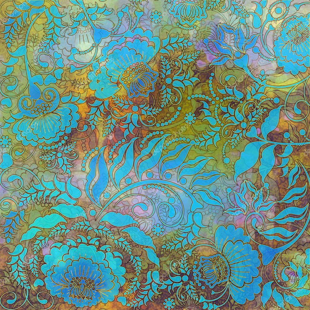 Turquoise floral pattern, on patterned background Stock Illustration by ...