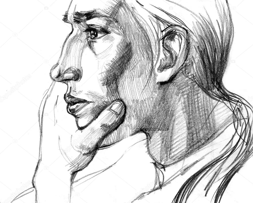 Sketch portrait of a man with long hair Stock Illustration by ©7slonov ...