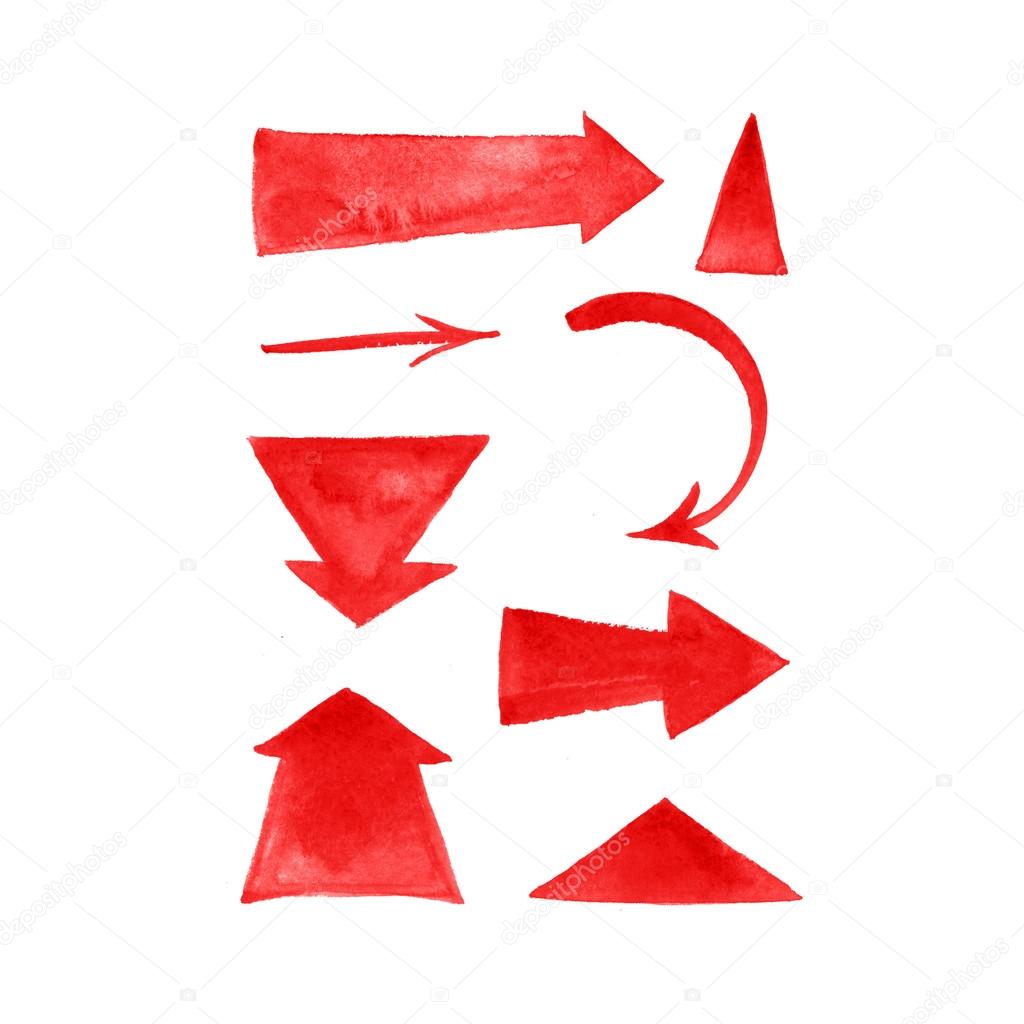 Red set watercolor arrows hand-painted design elements Stock ...
