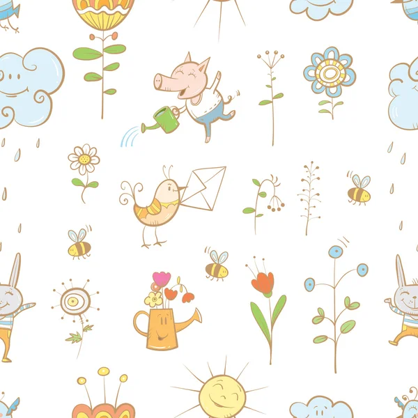 Childhood concept seamless pattern. Toys, animals, childish elements in ...