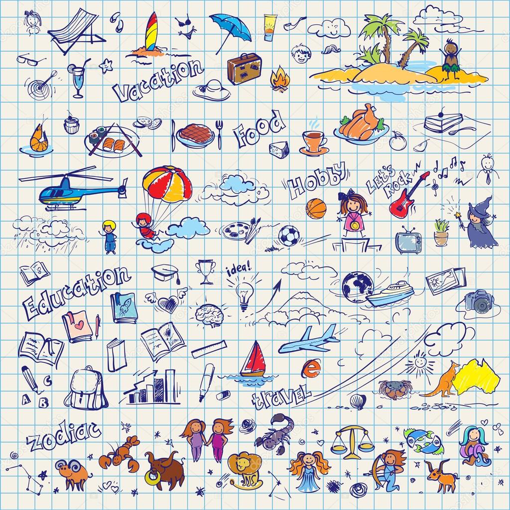 Gran mano dibujado garabatos vector conjunto Vector de stock por ...