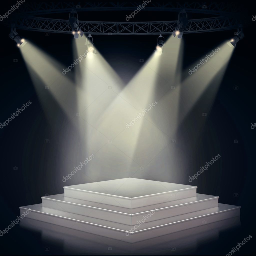 Podio de escenario vacío iluminado para la ceremonia de entrega de ...