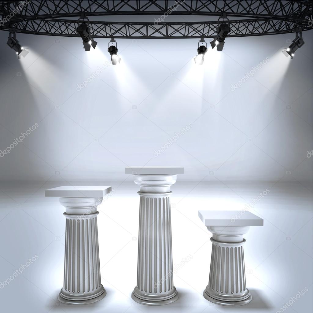 Illuminated empty stage podiums for award ceremony. Stock Photo by ...