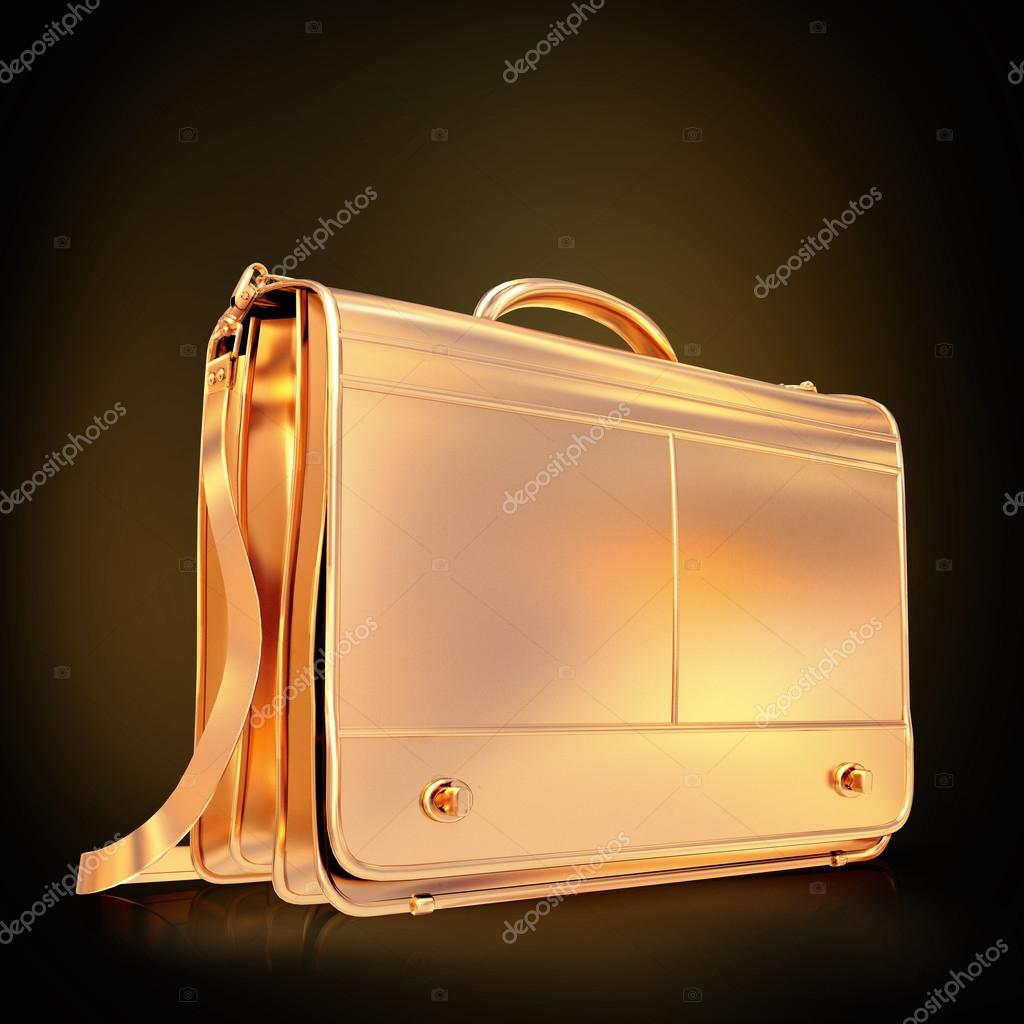 Beautiful golden briefcase representing business on black background ...