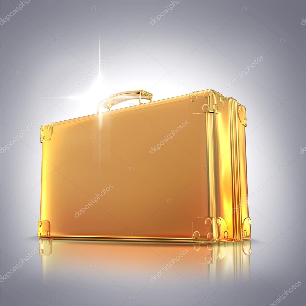 Beautiful golden briefcase representing business on gray background ...