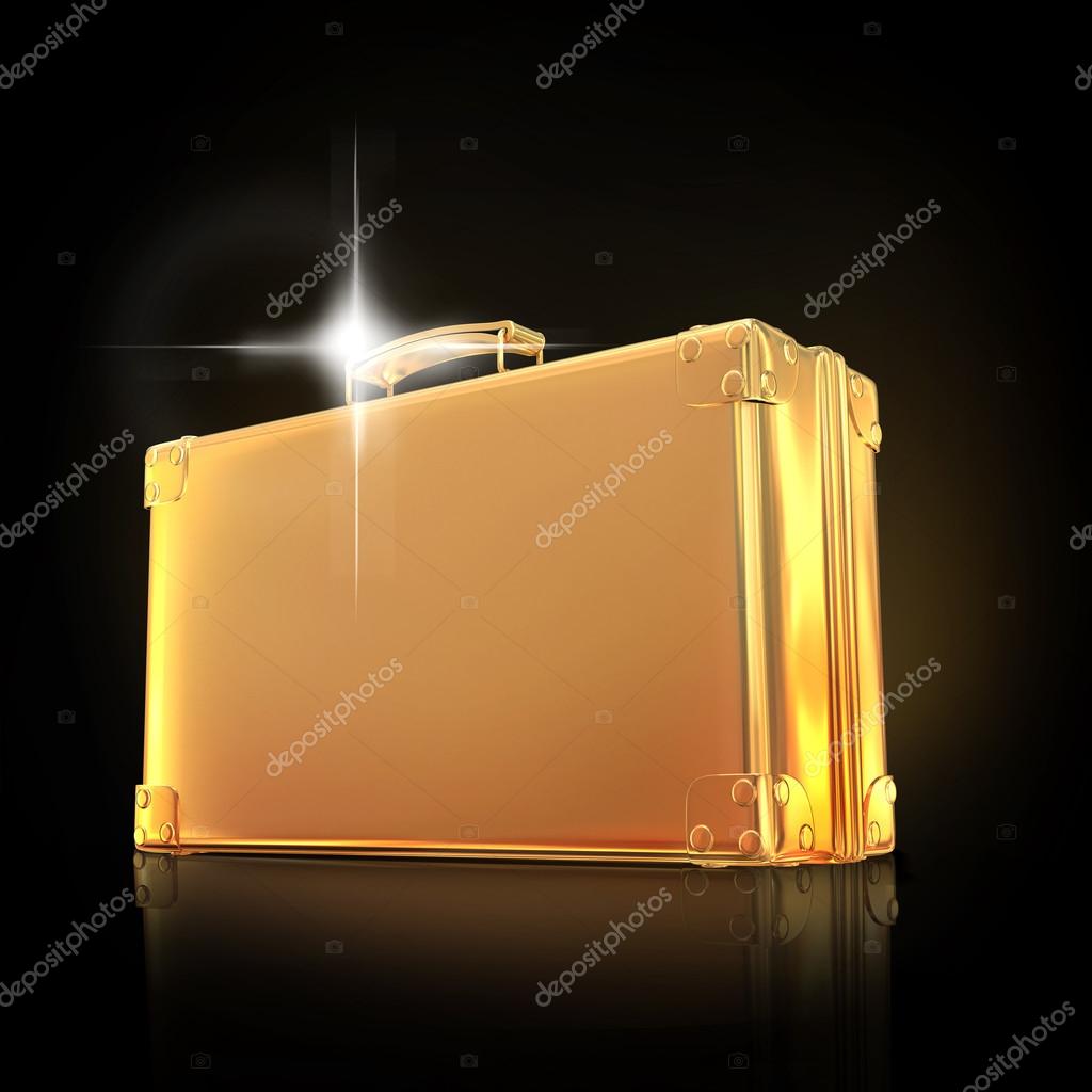 Beautiful golden briefcase representing business on black background ...