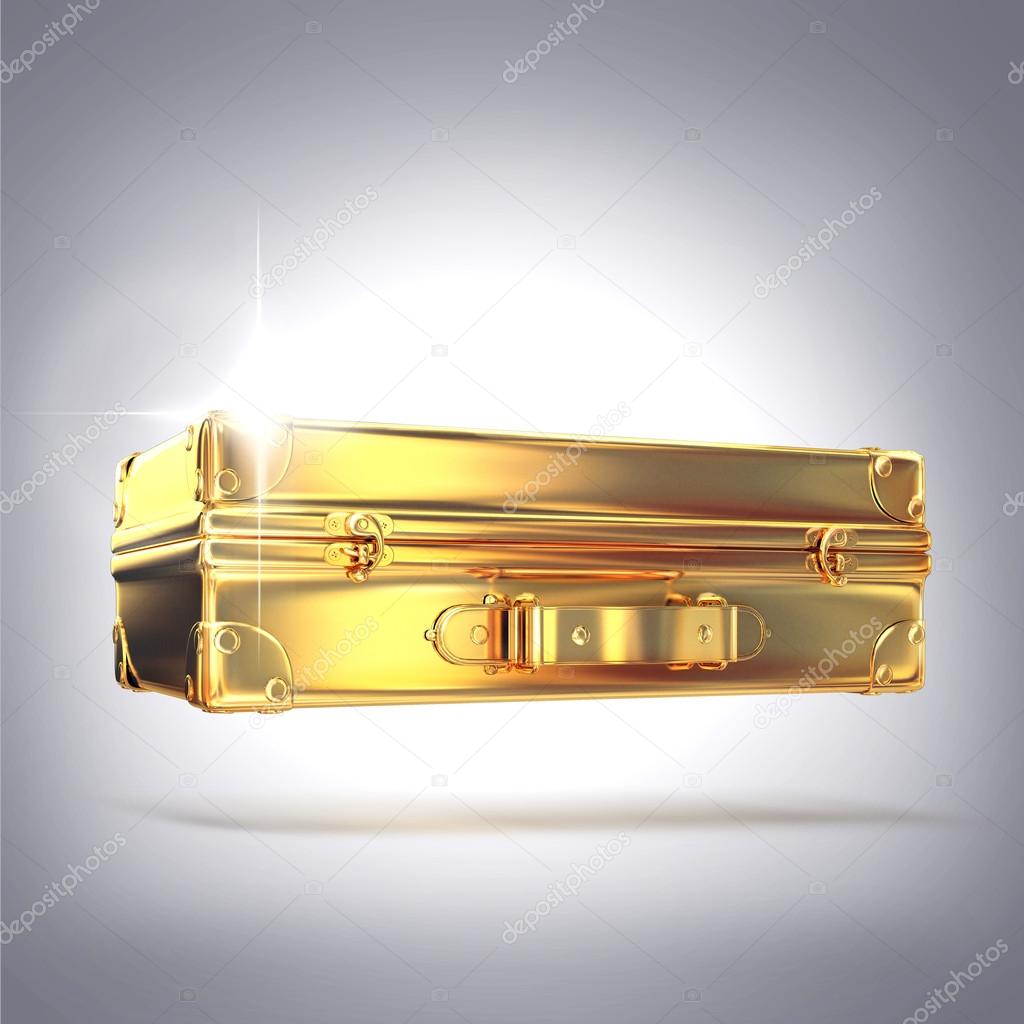 Beautiful golden briefcase representing business on gray background ...