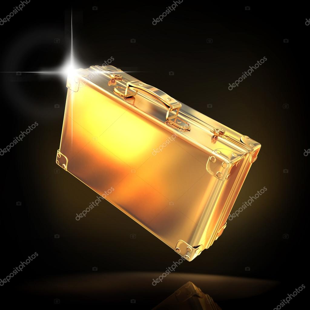 Beautiful golden briefcase representing business on black background ...
