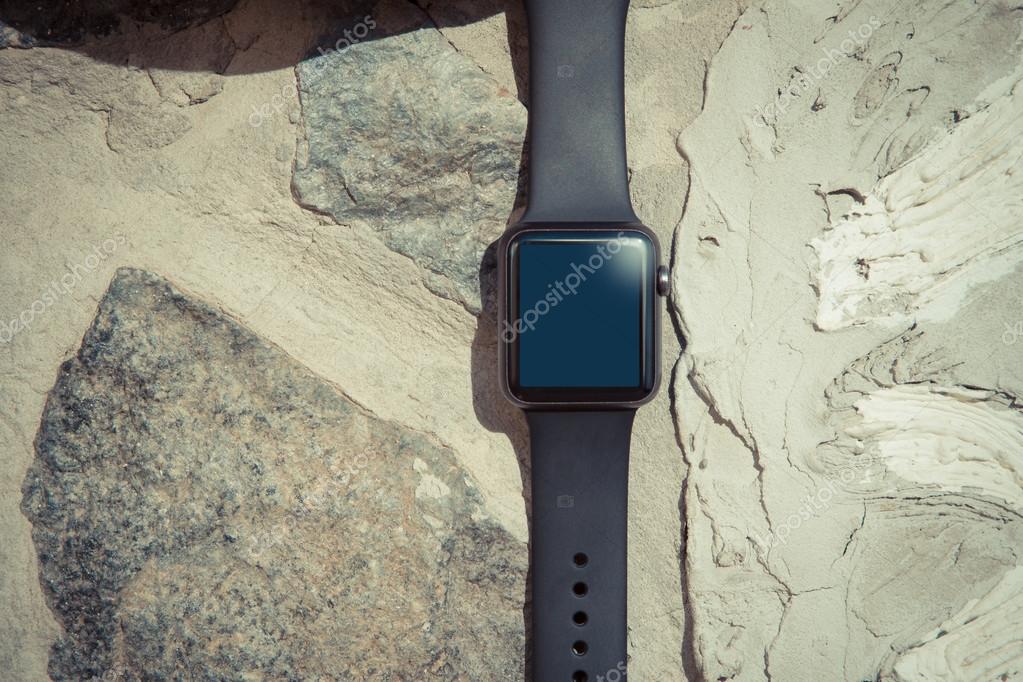 Smart watch on stone background. Mockup — Stock Photo © SectoR_2010 ...