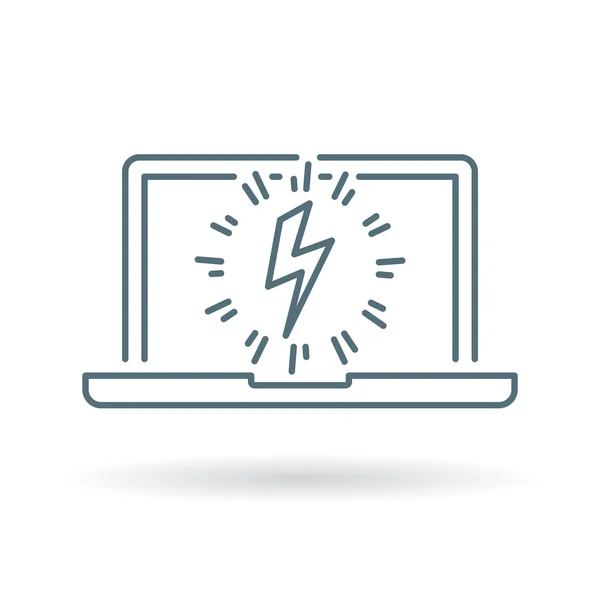 Laptop power charge icon. Notebook lightning bolt sign. Computer ...