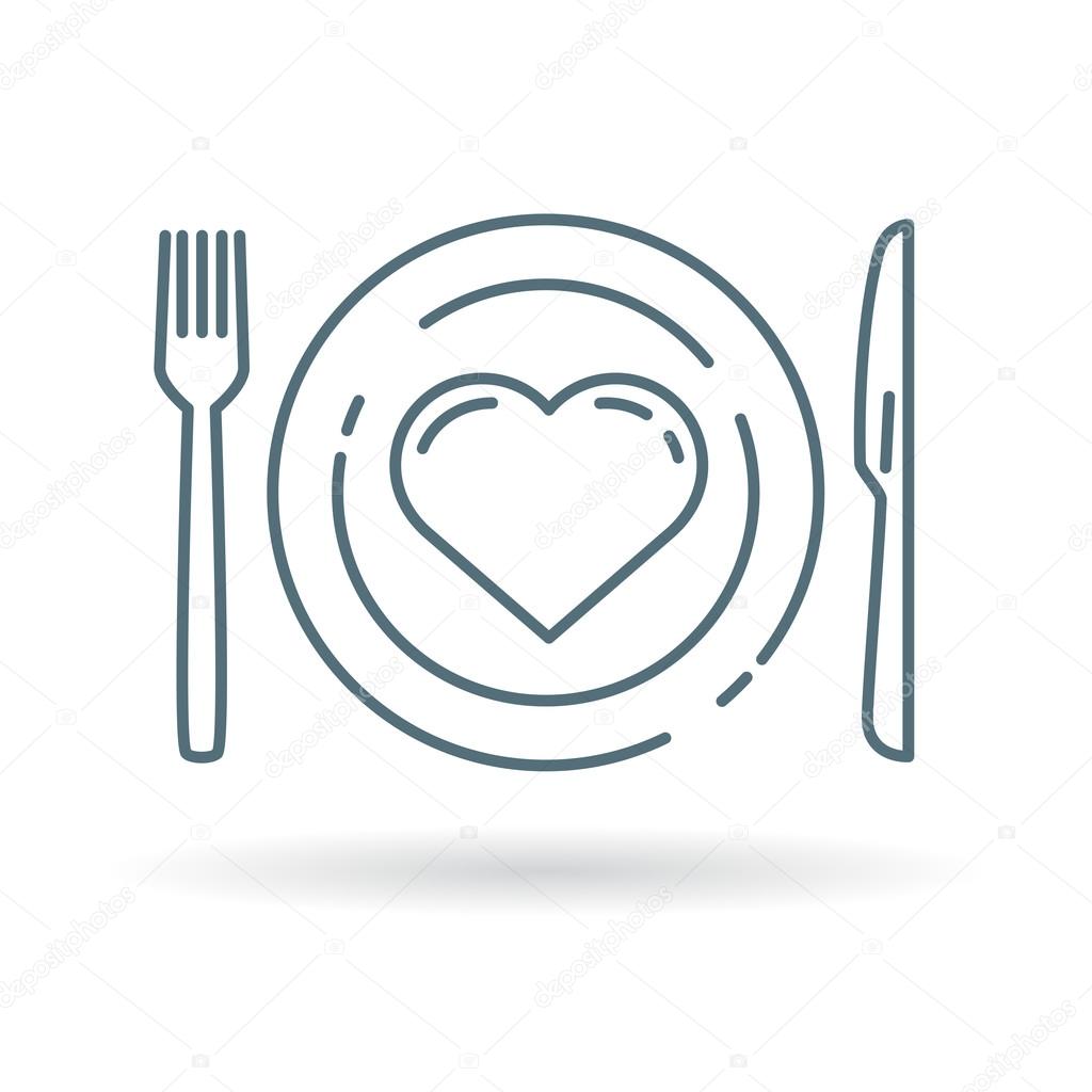 Concepto comer icono saludable con el corazón en el plato Stock Vector ...
