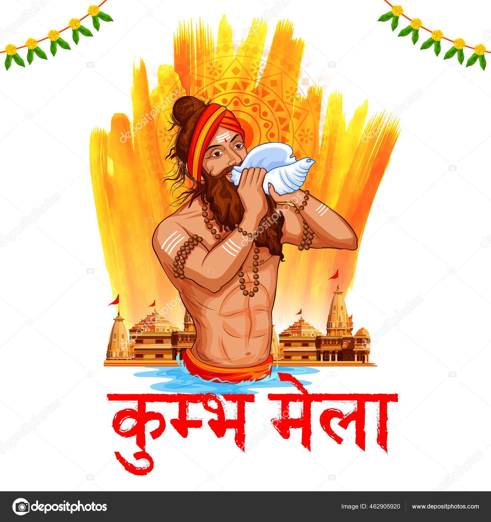 Sadhu saint of India for grand festival and Hindi text Kumbh Mela Stock ...