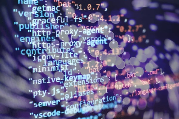Abstract computer script code. Programming code screen of software developer. Software ...