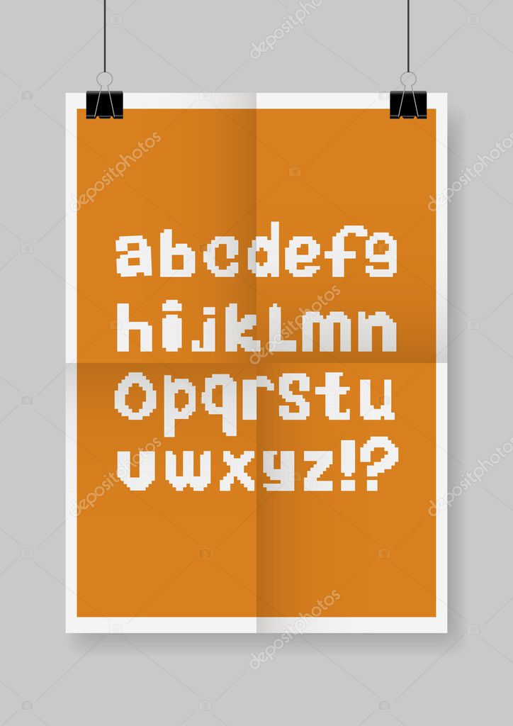 English Alphabet Twice A Folded Orange Poster With Clamps Vector