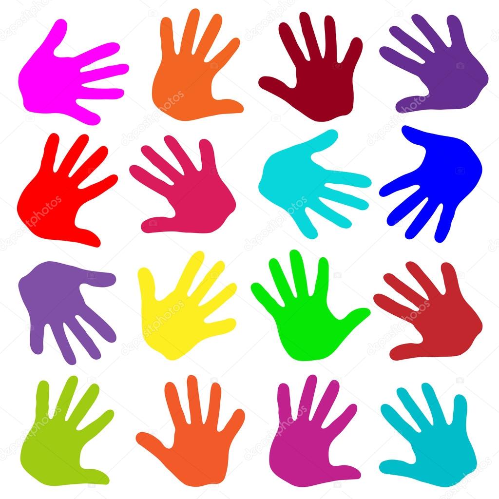 Vector conjunto de pistas de color humano huellas de manos — Vector de ...