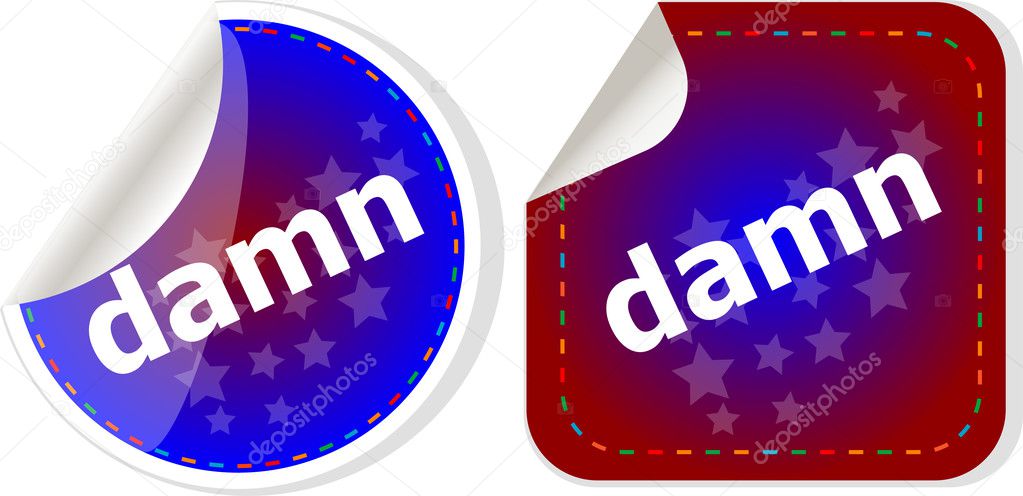 Damn word on stickers web button set, label, icon — Stock Photo ...
