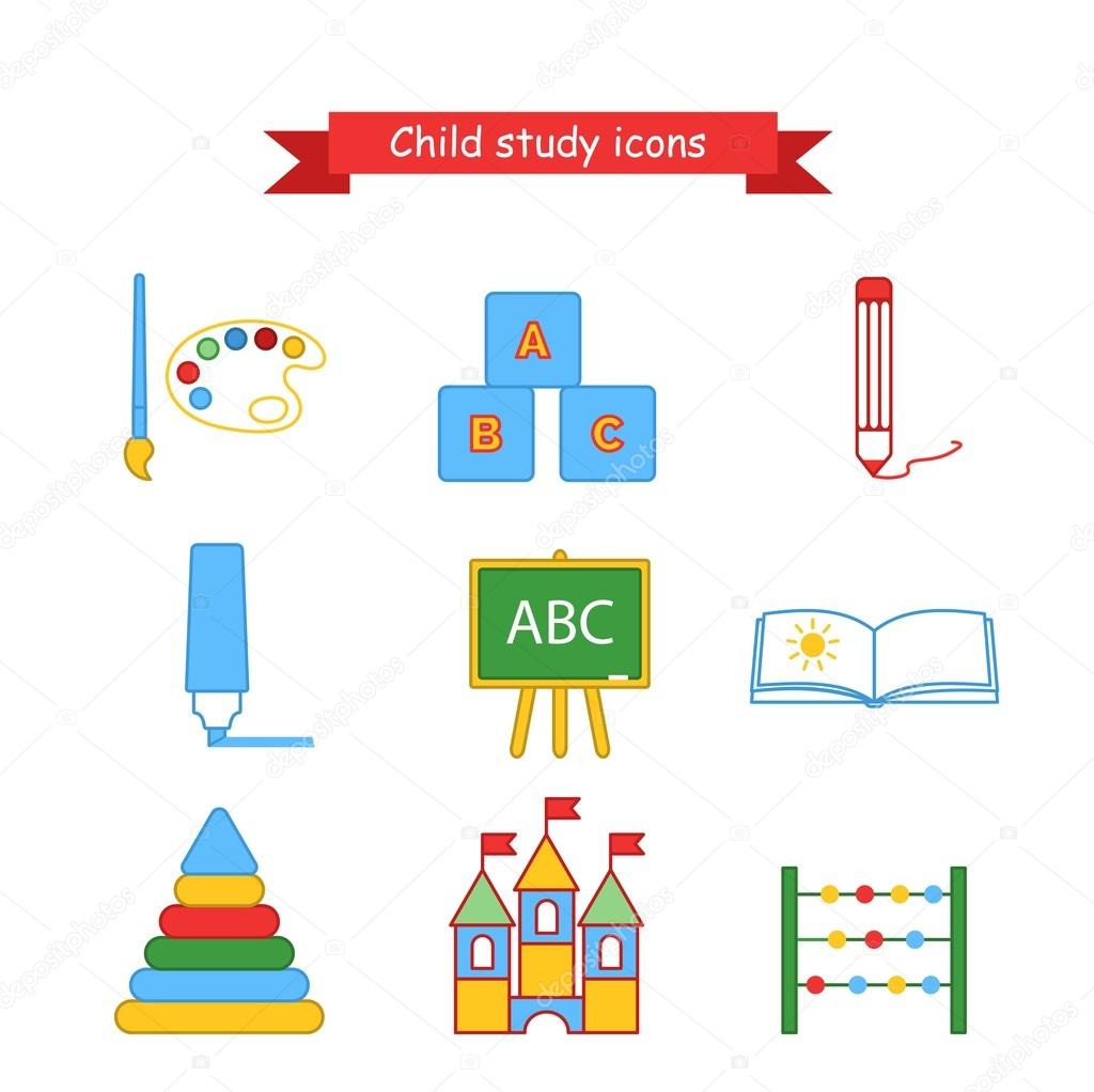 Conjunto de iconos vectoriales educación infantil. Colección de iconos ...