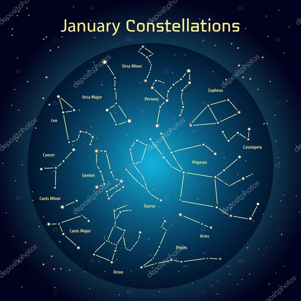 Vector illustration of the constellations of the night sky in January ... Vector illustration of the constellations of the night sky in January ...