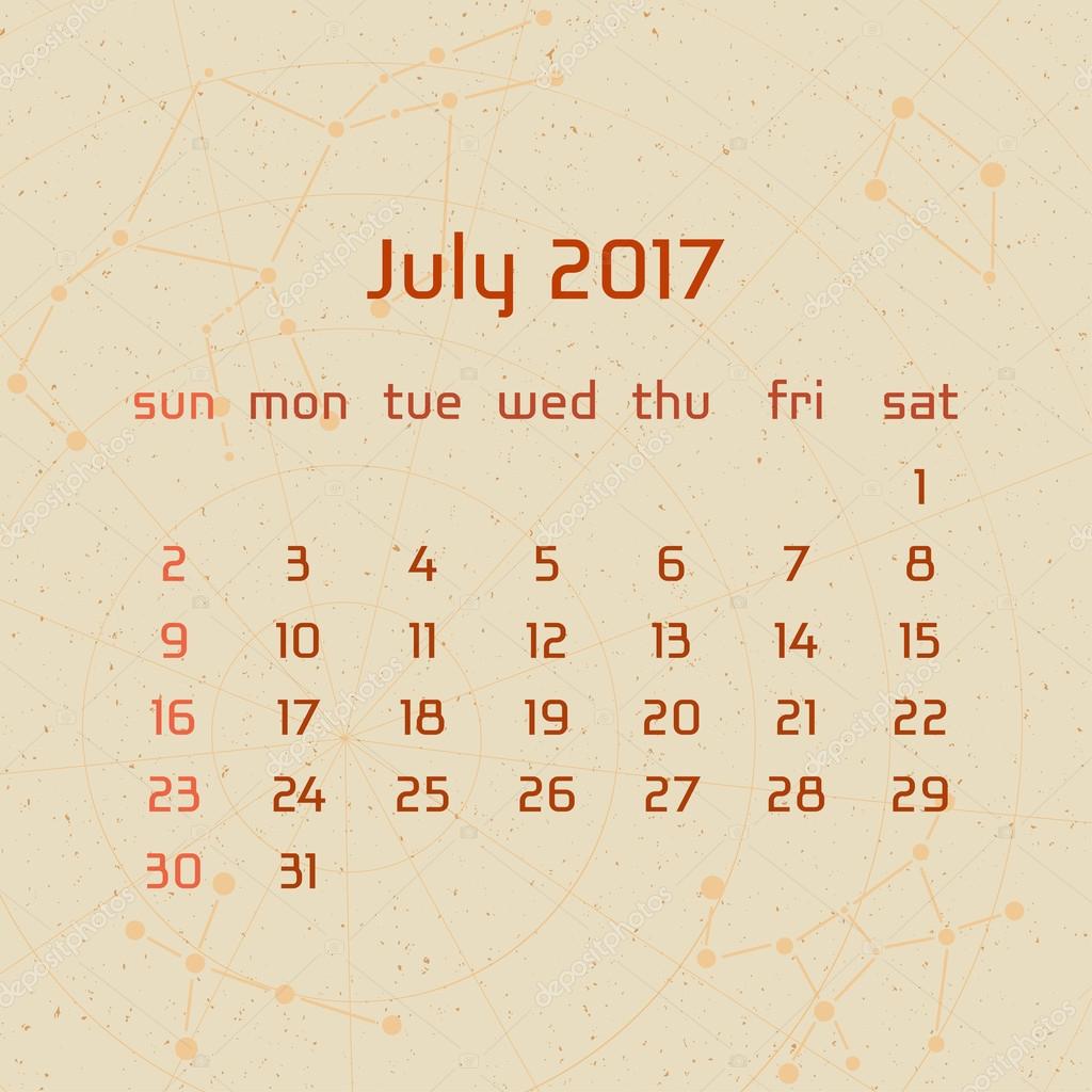 Vector calendar for 2017 in the retro style. Calendar for the month of ...
