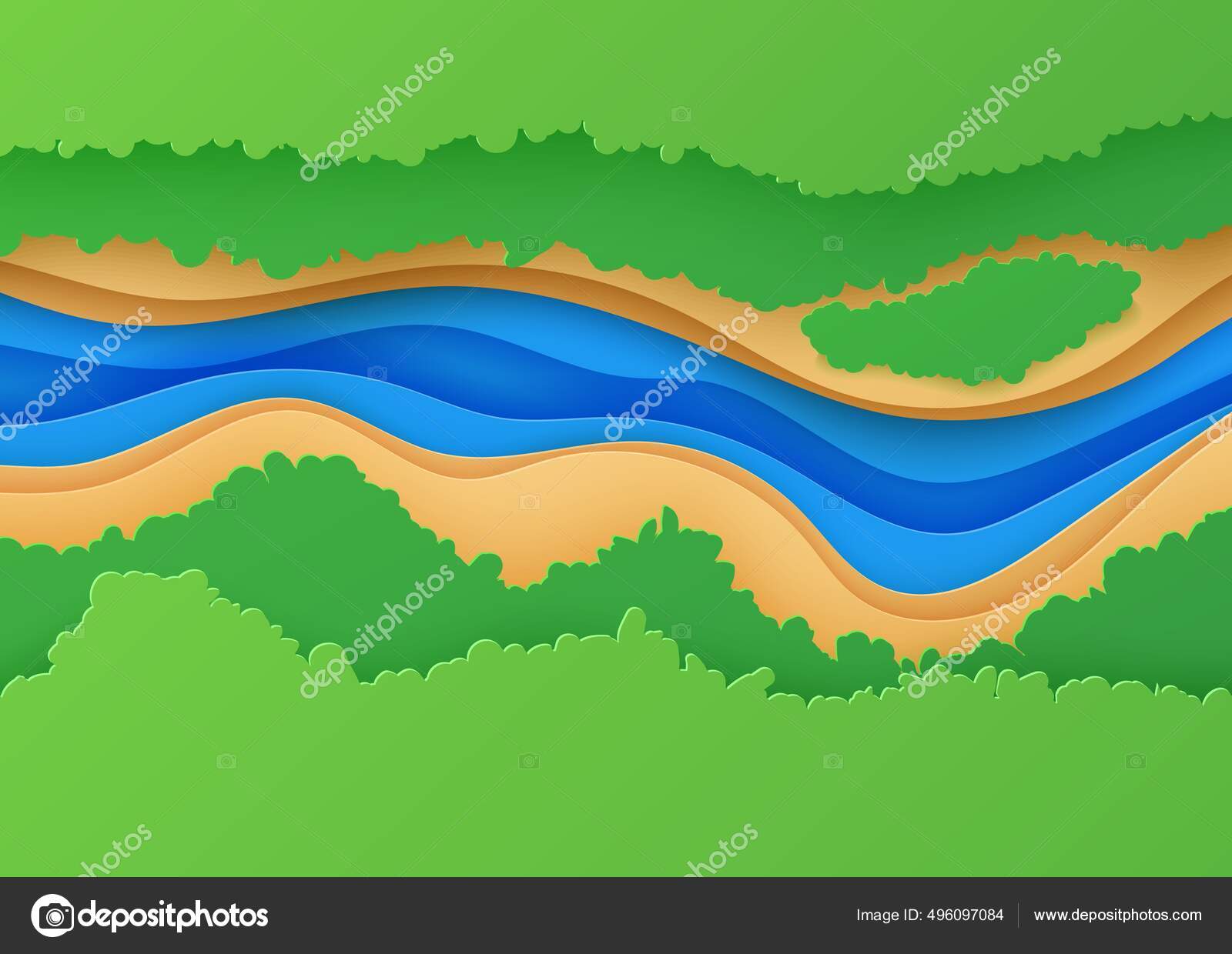 Top view landscape in paper cut style. 3d background aerial view with ...