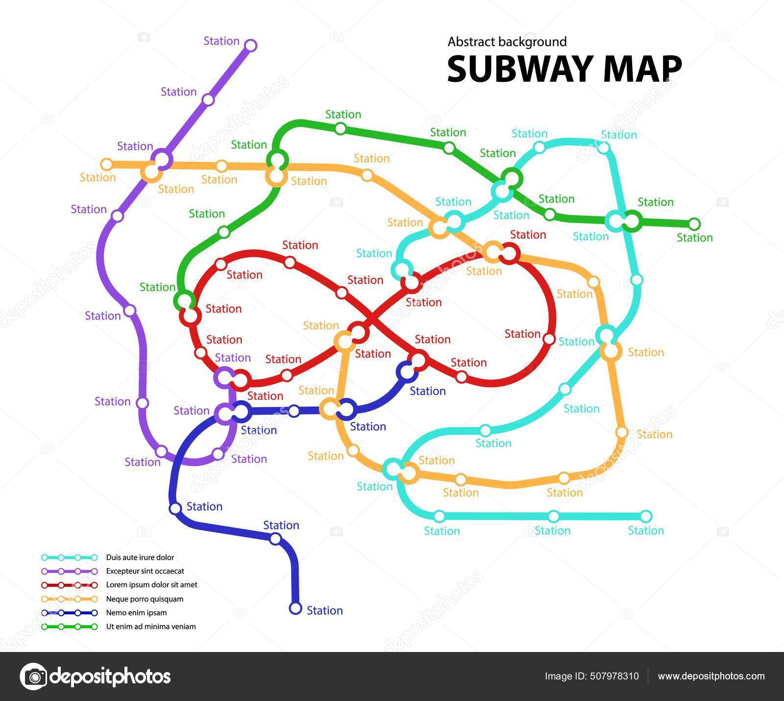 Subway map. Template of fictional town public transport scheme for ...