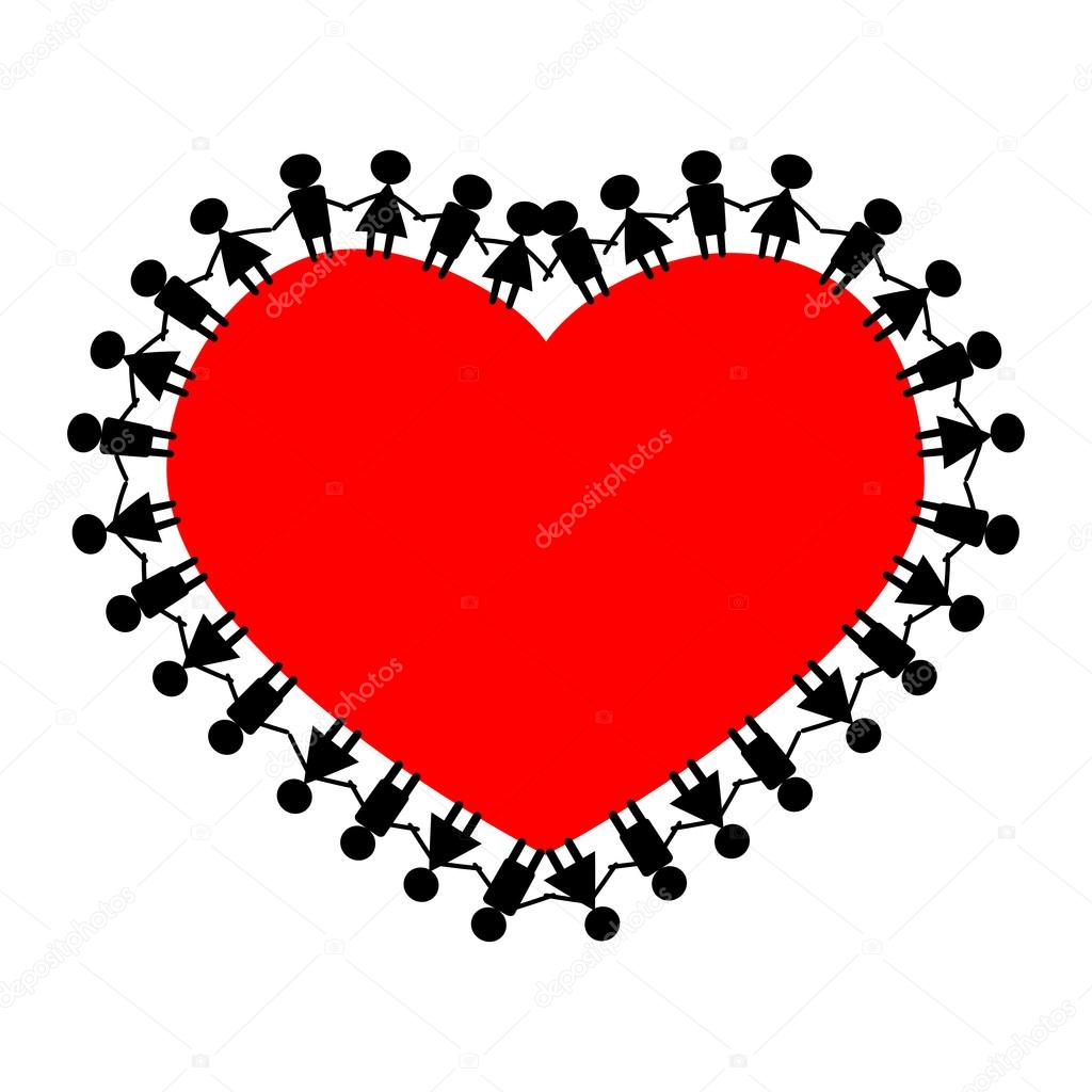 Gente alrededor del corazón tomados de la mano. 2025