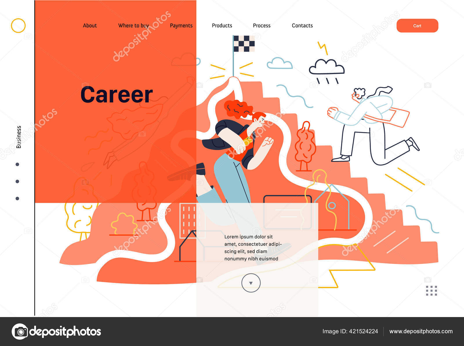 Business Topics Career Web Template Header Flat Style Modern Outlined ...