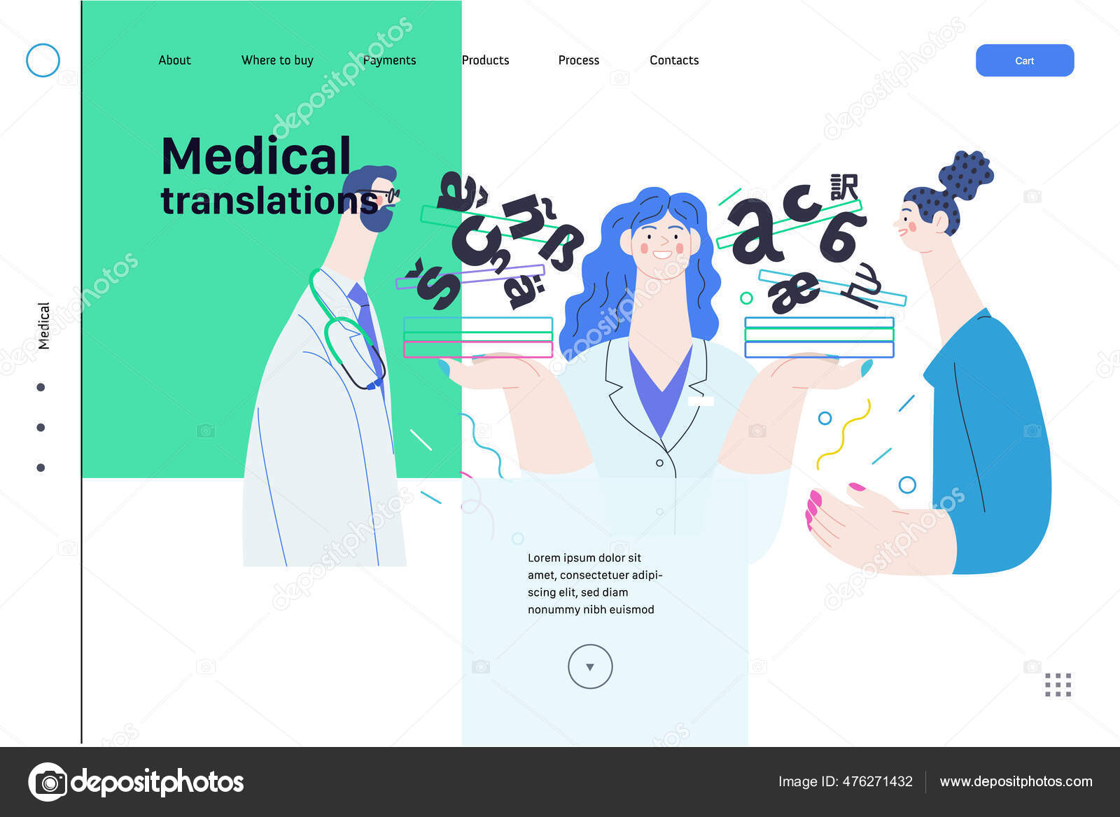 Medical translations - medical insurance web template. Modern flat ...