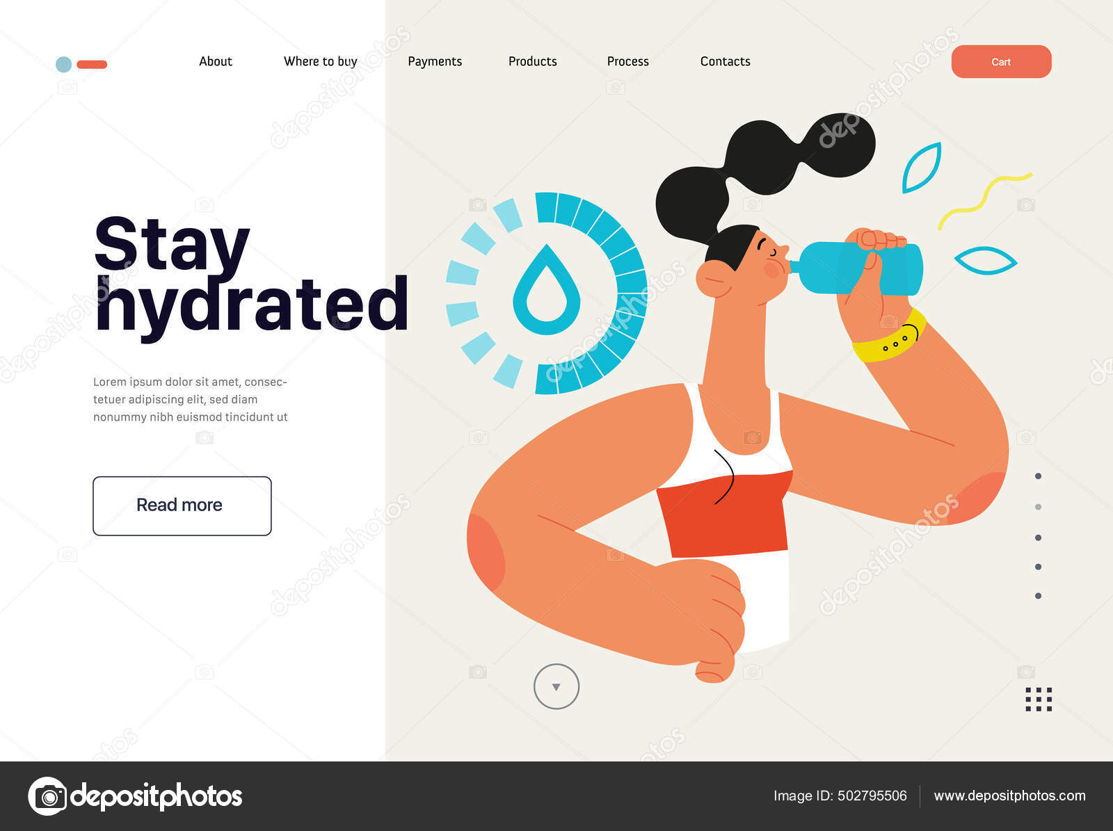 Runner - hydration, a young woman drinking water, website template ...