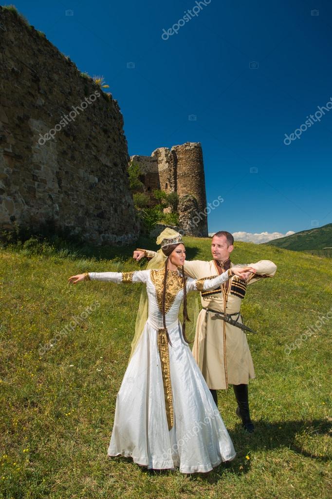 Man and woman in national dress of Georgia — Stock Photo ...