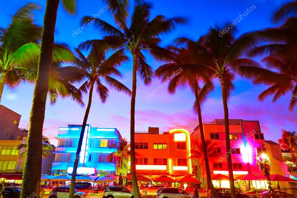 Miami South Beach sunset Ocean Drive Florida — Stock Photo © lunamarina ...